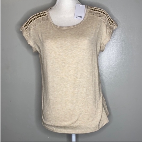 Rose & Olive | Tops | Roseolive Heathered Tan Brass Detail Boho Top ...